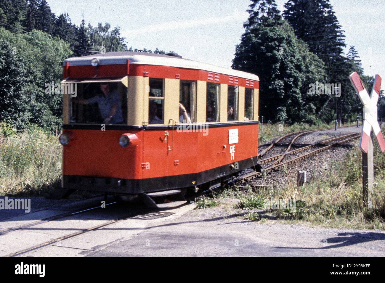 A diesel railbus on the Harz narrow gauge railway between Gernrode and ...