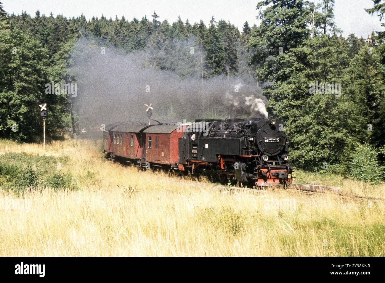 A narrow gauge steam passenger train on the Harz railway in 1990 Stock ...