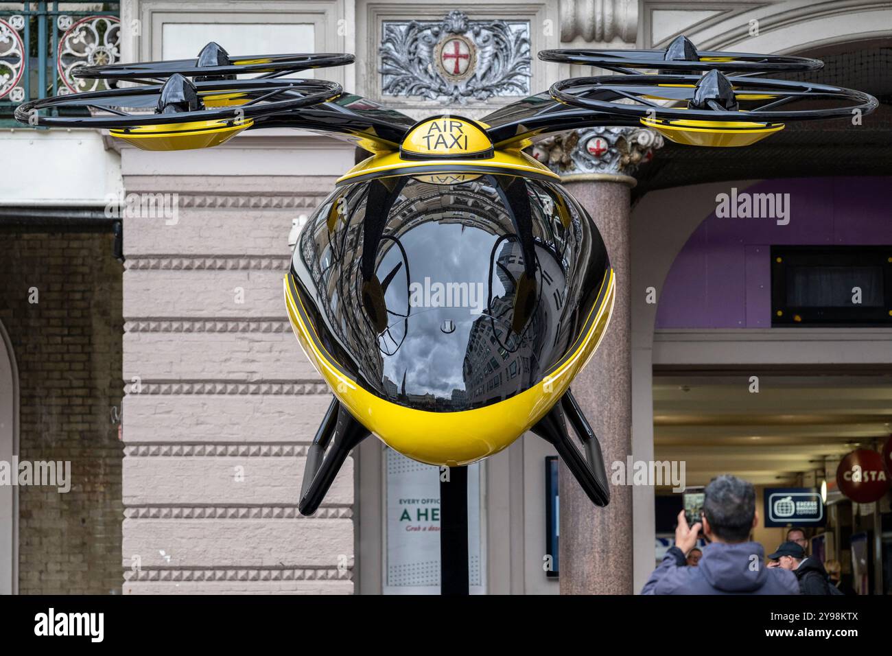 London, UK. 9 October 2024. An Air Taxi is on display outside Charing ...