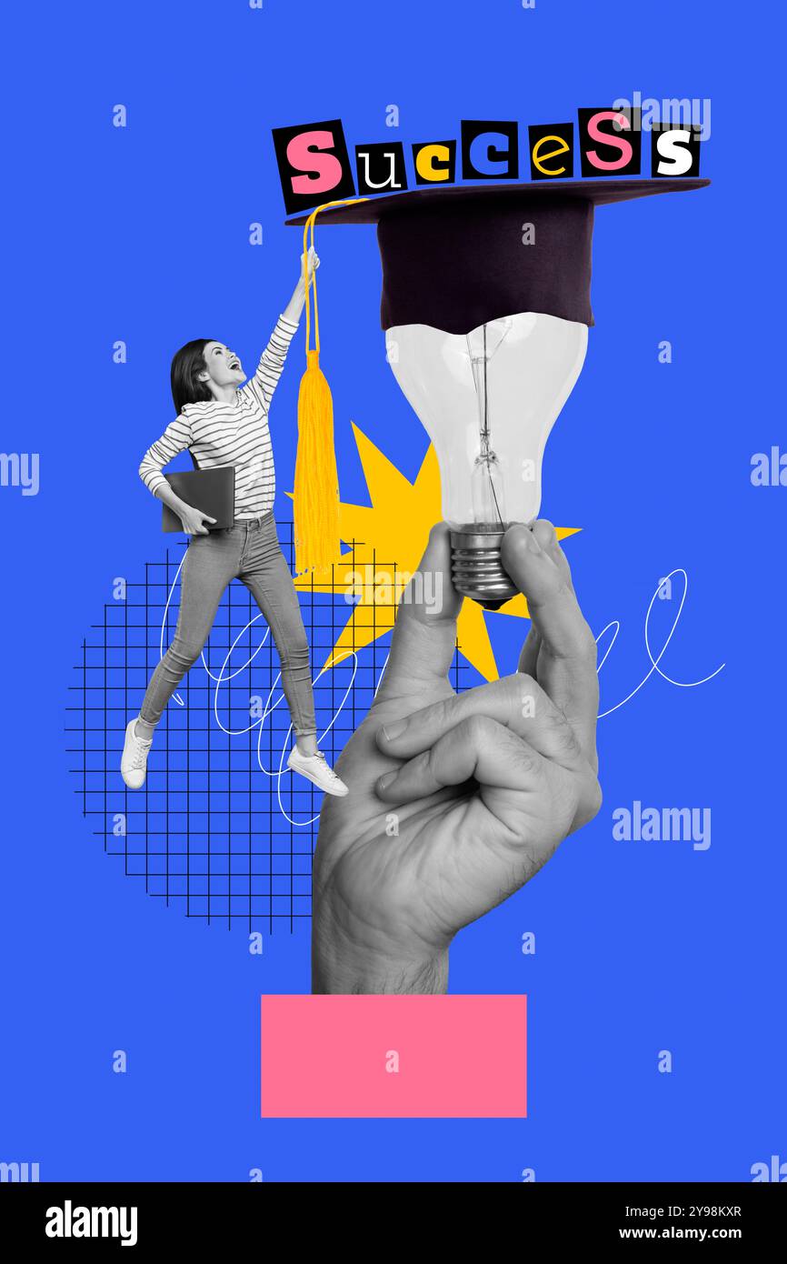 Composite collage image of funny young girl education graduation hat ...