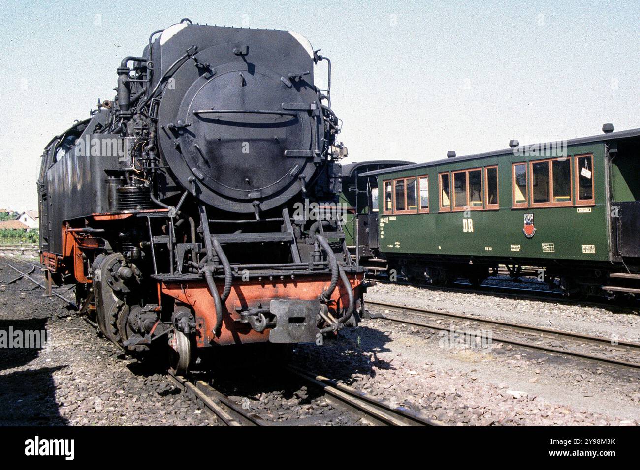 A narrow gauge steam locomotive on the Harz railway waiting to be ...