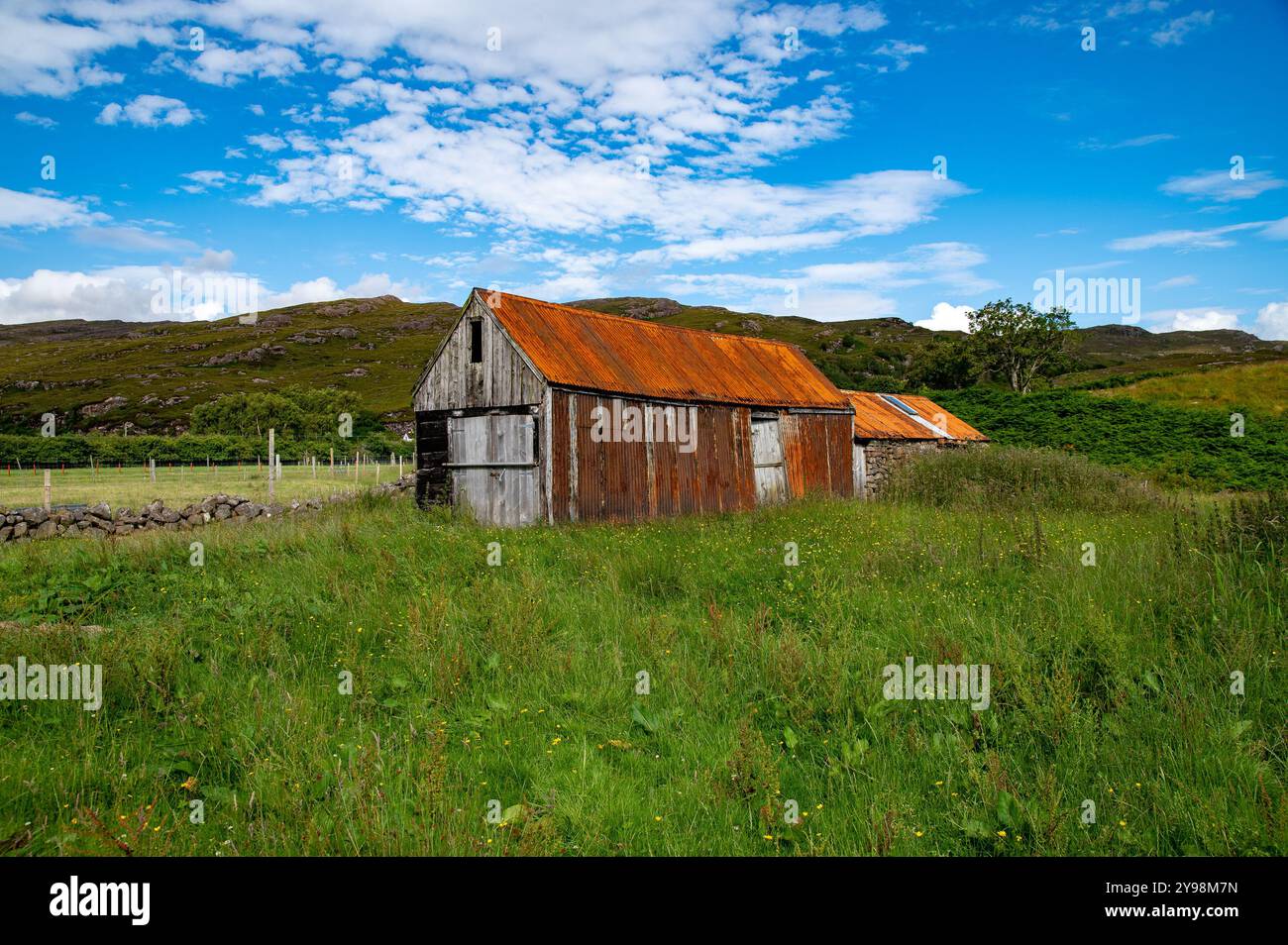 Corrugated metal barn, Toscaig, Applecross peninsular, Wester Ross ...