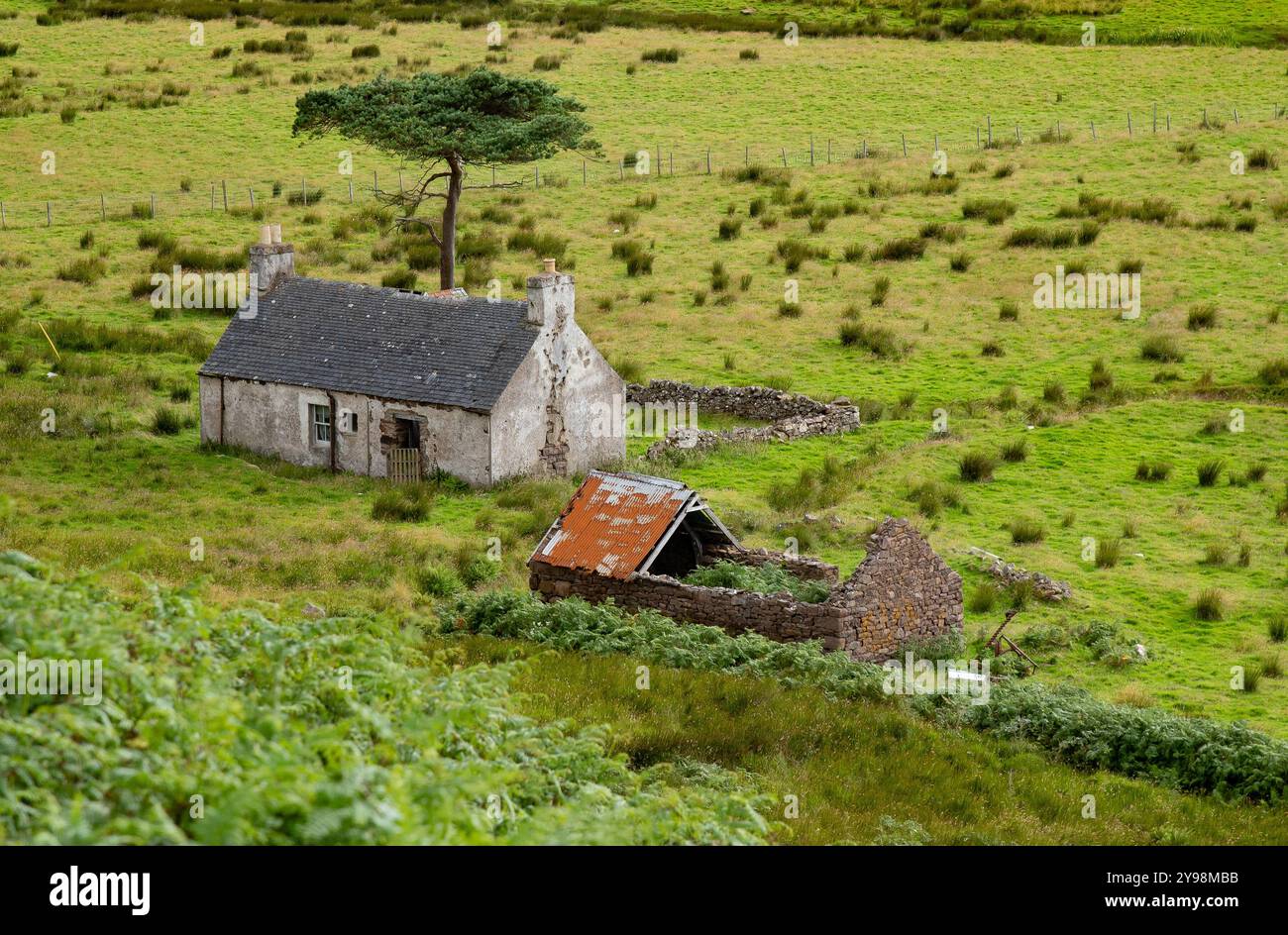 Abandoned farmstead and view of Inner Sound near Applecross, Scottish ...