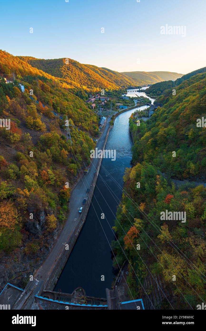 mountain river at sunrise. landscape of romania in autumn. somes river ...
