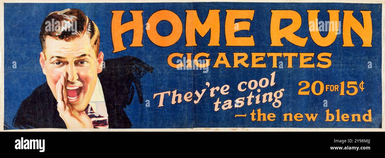 1930s "Home Run Cigarettes" Tobacco advertising poster - The new blend ...