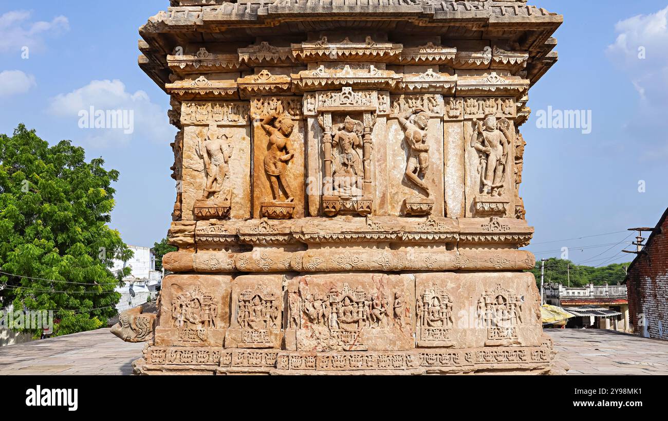 Backside view of the beautifully carved Malai Mata Temple, a 12th ...