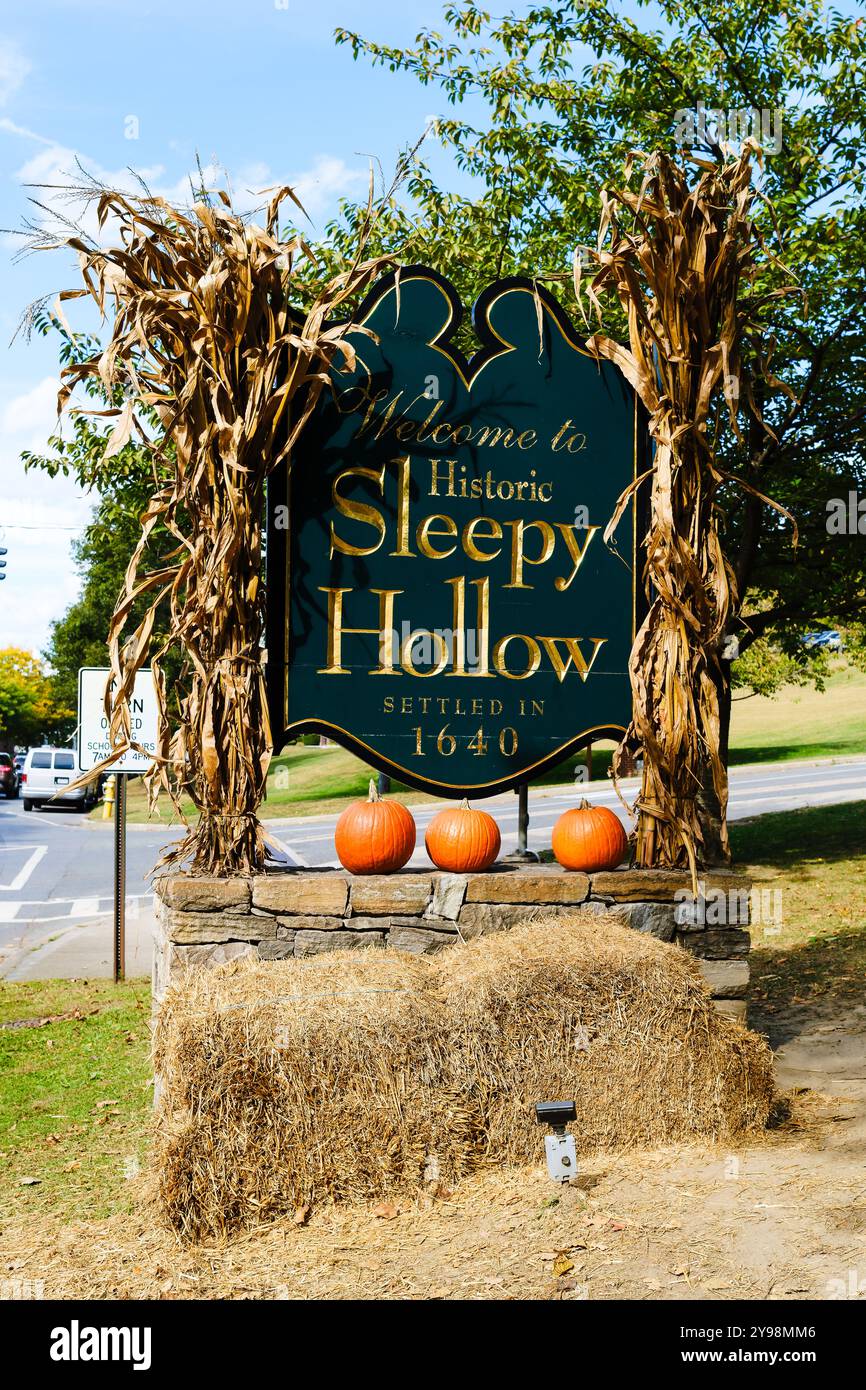 Sleepy Hollow Town limits sign photographed in Broadway, Sleepy Hollow ...