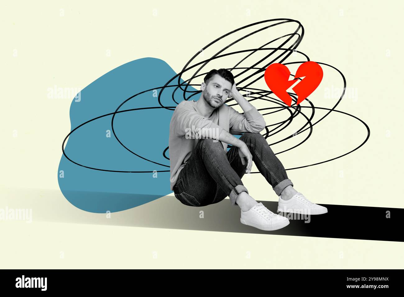 Composite trend artwork collage of monochrome young man boyfriend sad ...