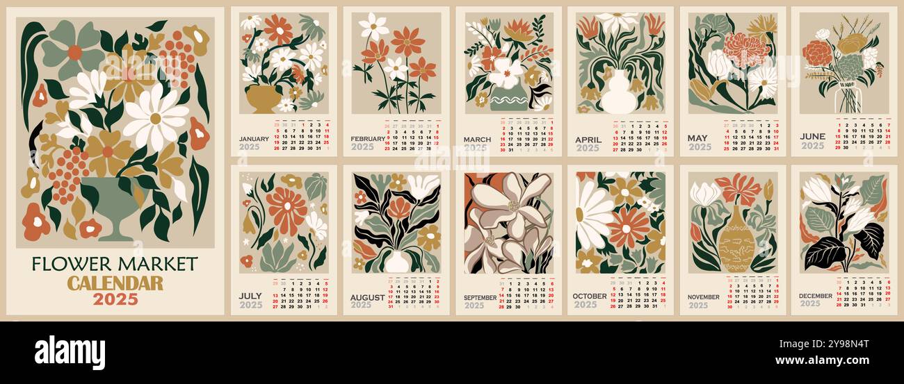 Floral calendar template for 2025 vector art Stock Vector Image & Art ...