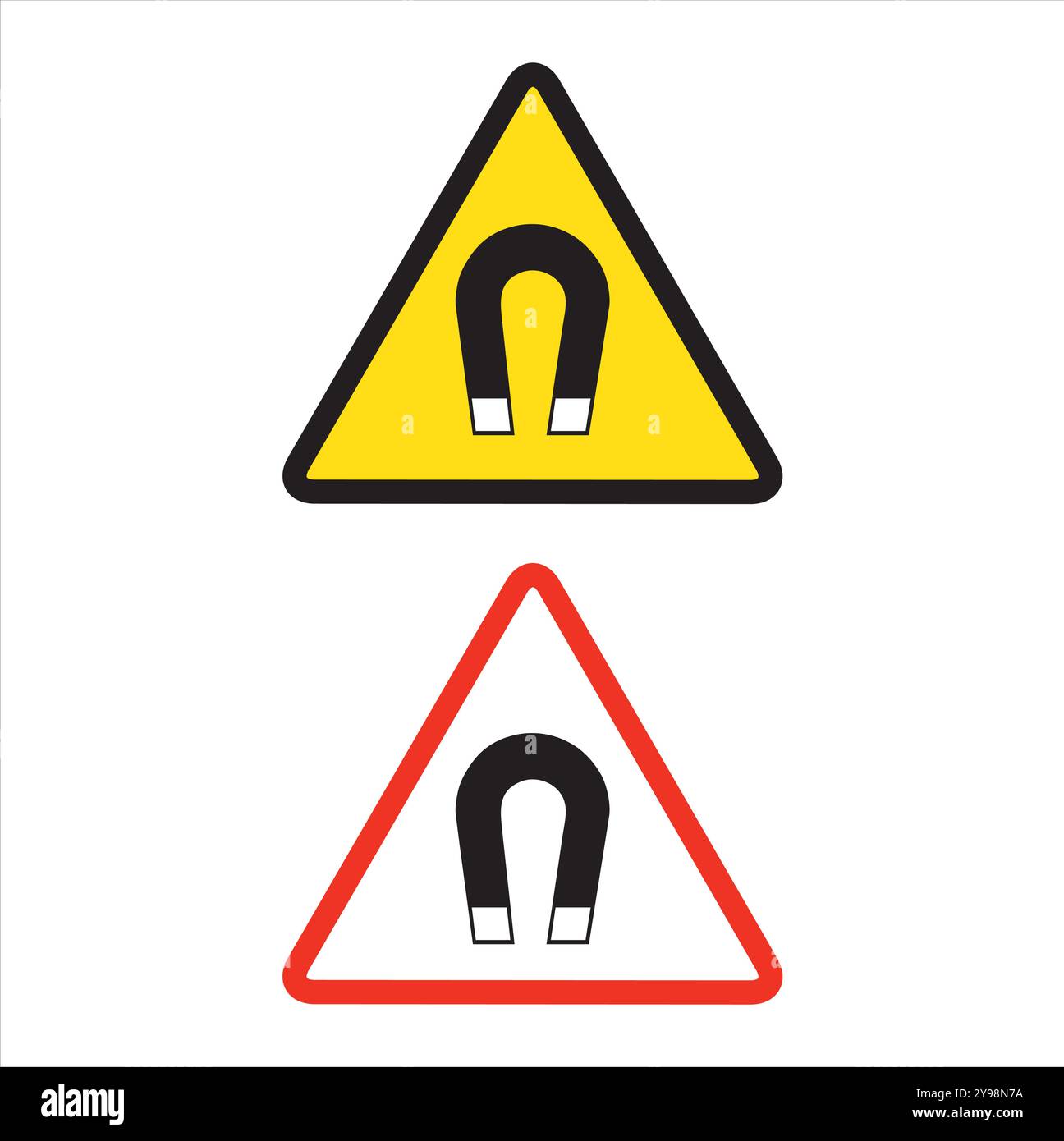 Yellow and red magnetic field warning signs on a white background Stock ...