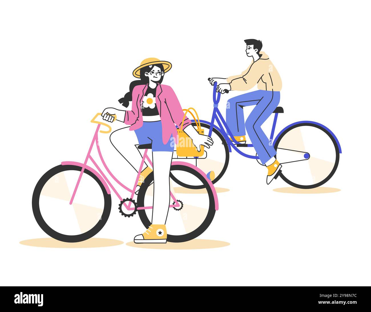 Healthy and active lifestyle. Young teenage characters hang out outside ...