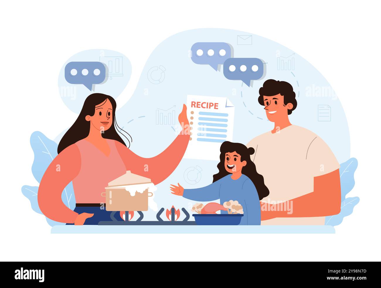 Parents teaching their child how to cook. Family making food in the ...