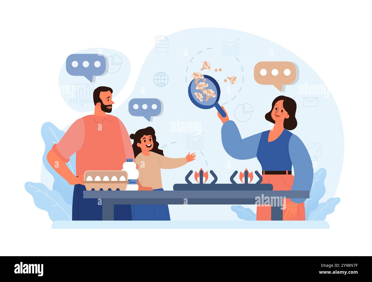 Parents teaching their child how to cook. Family making food in the ...