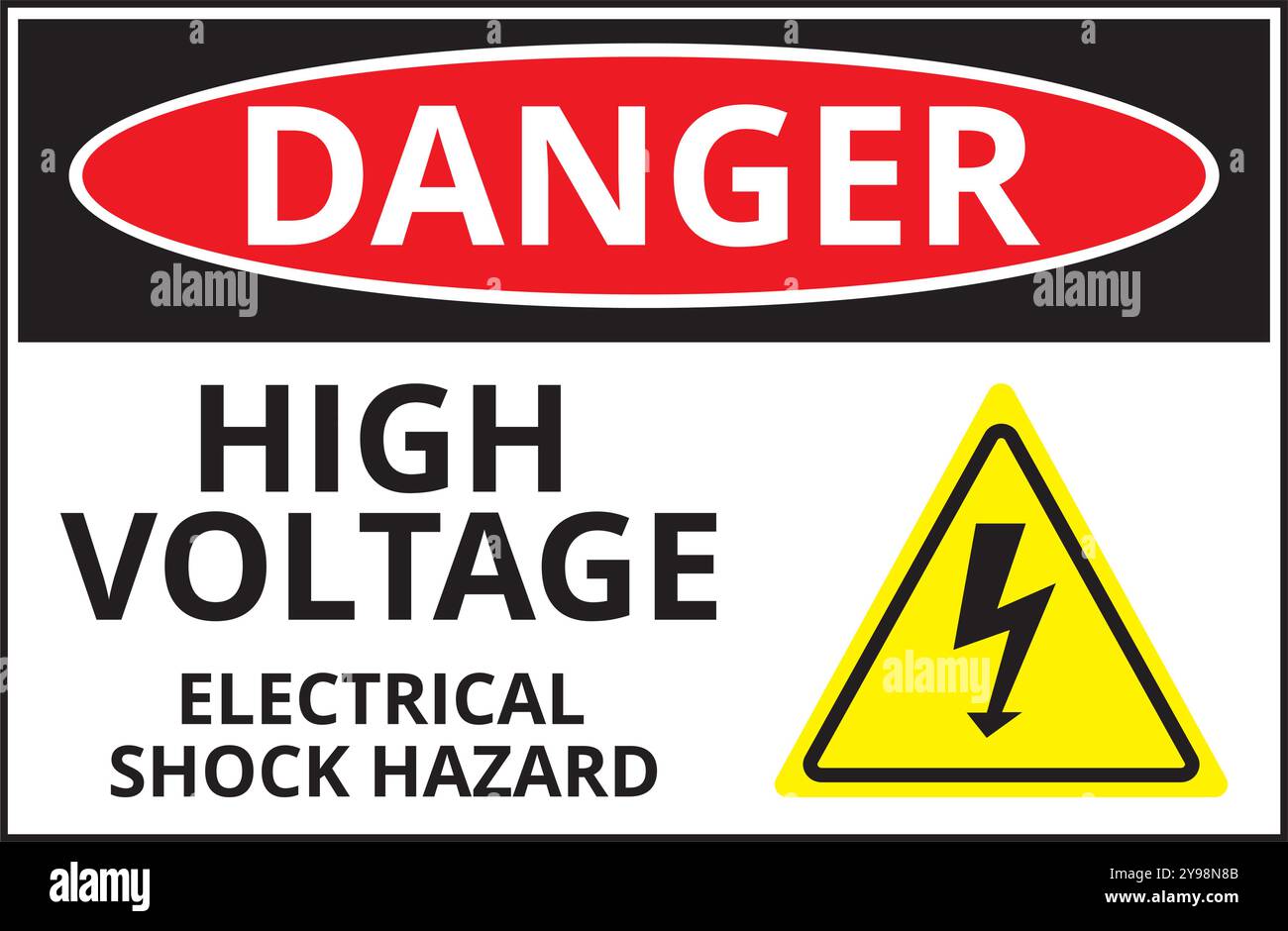 Danger high voltage risk of electric shock sign on a white background ...