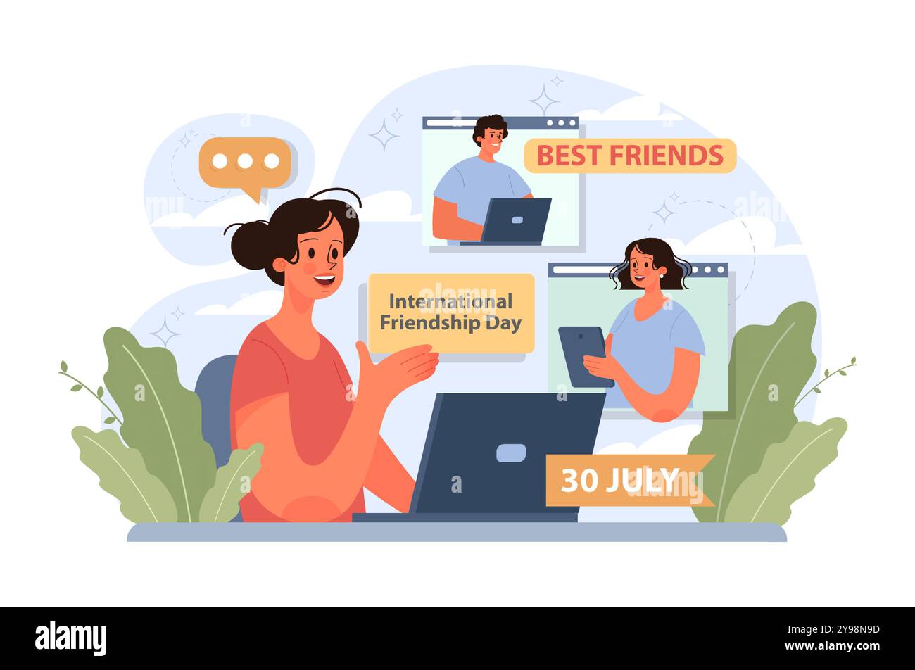 International friendship day. Cheerful characters celebrating a holiday ...