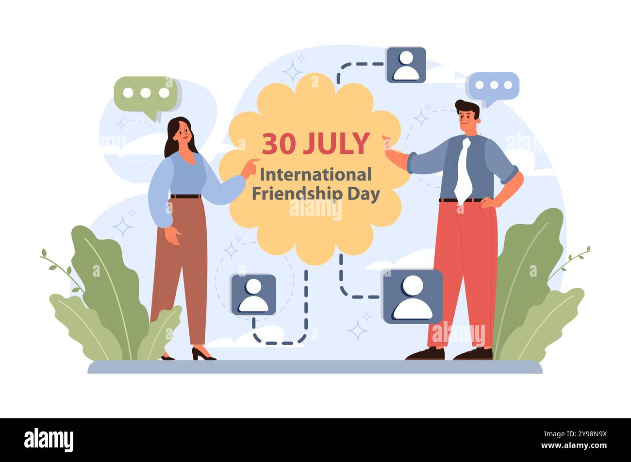 International friendship day. Cheerful characters celebrating a holiday ...