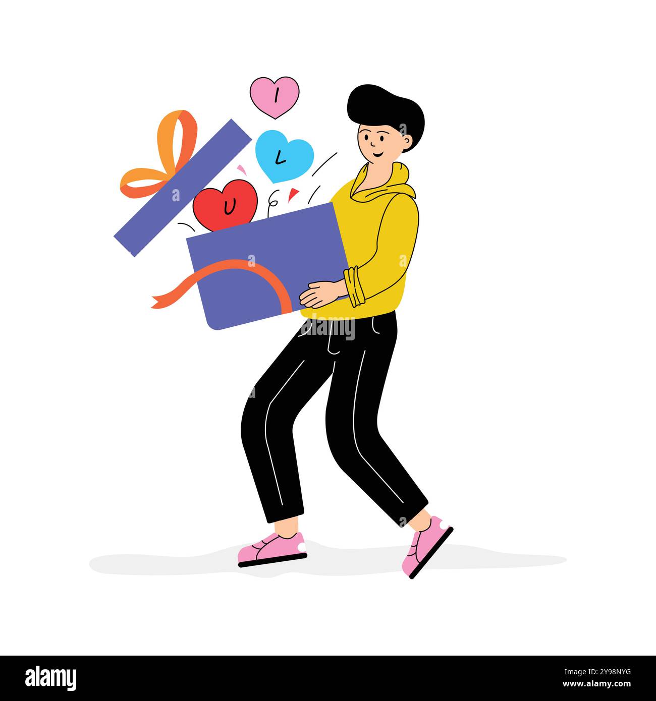 Gifting a heartfelt present to someone special, giving gift flat ...