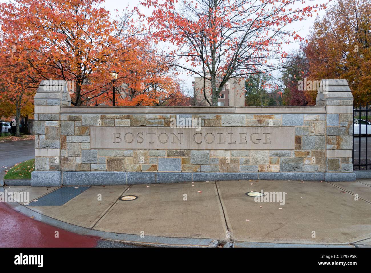 Boston College sign is seen at the campus in Chestnut Hill ...