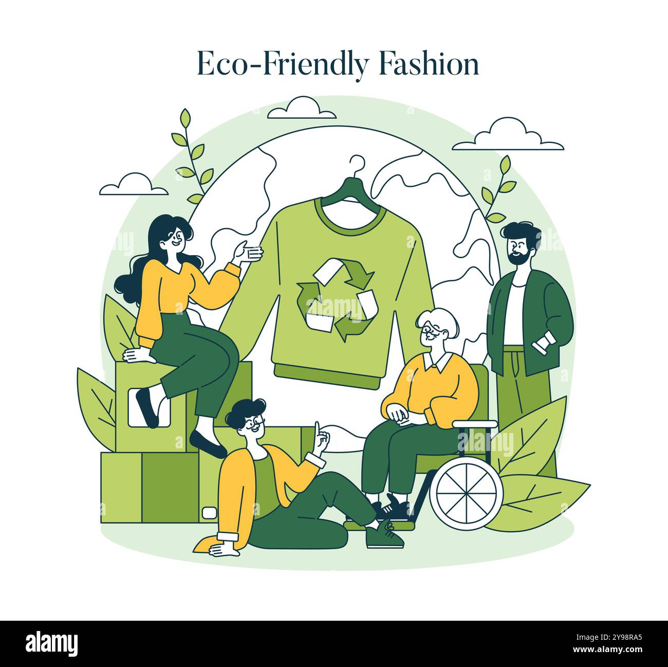 Eco-friendly Fashion concept. Illustration of people with sustainable clothing, promoting ...