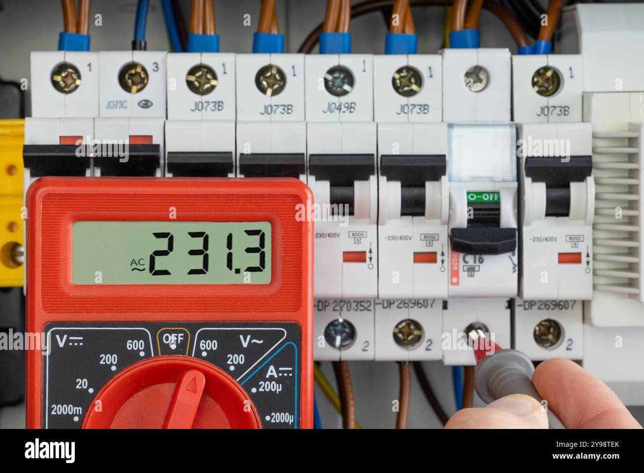Electrical Testing with Multimeter in Breaker Panel Stock Photo - Alamy