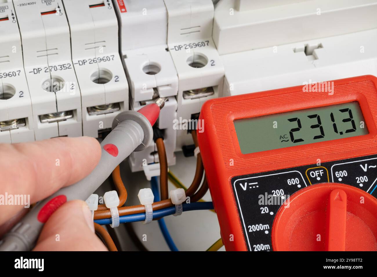 Measuring Voltage in Circuit Breaker with Multimeter Stock Photo - Alamy