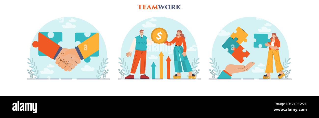 Business teamwork concept set. Idea of partnership and cooperation on ...