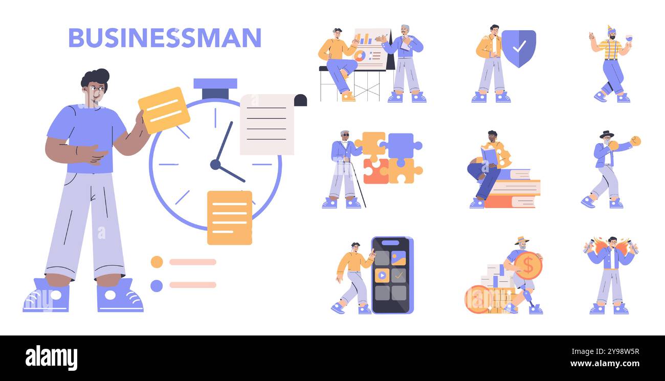 Businessman Set Various Activities Of A Professional In A Corporate Environment Time