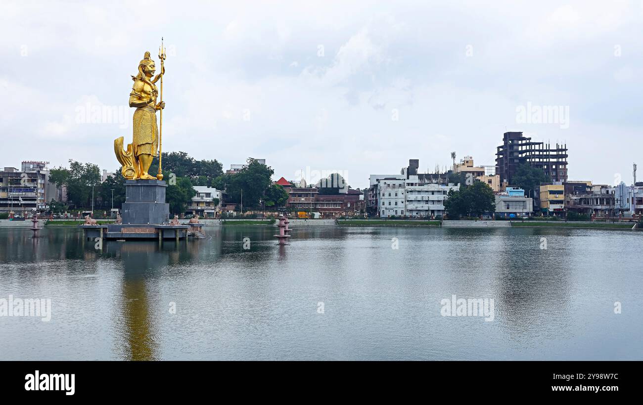 View of the golden-colored statue of Lord Shiva, 120 feet tall, Sur ...