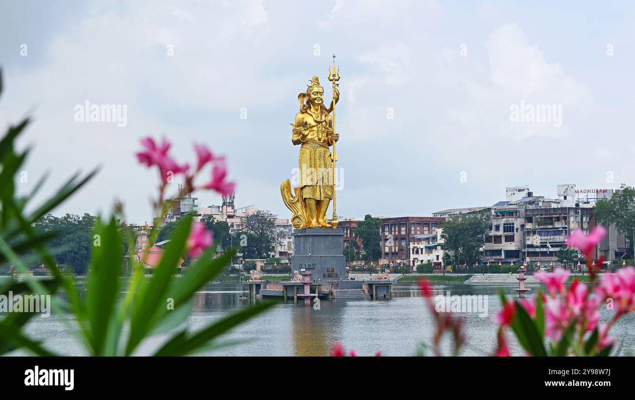 View of the golden-colored statue of Lord Shiva, 120 feet tall, Sur ...