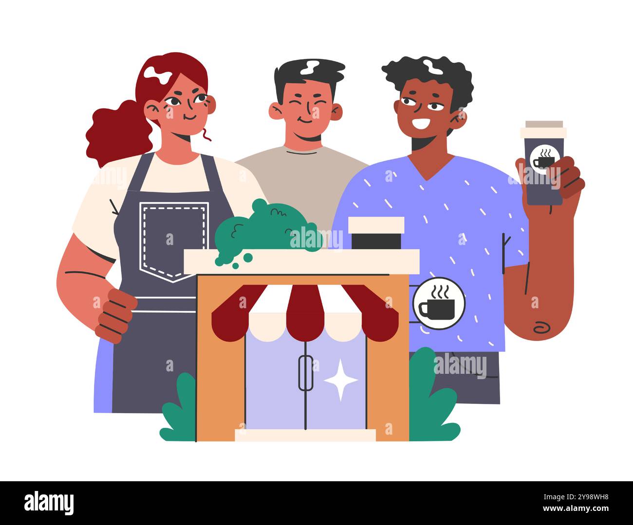 Small business concept. Young team of business owners. Friends open a ...