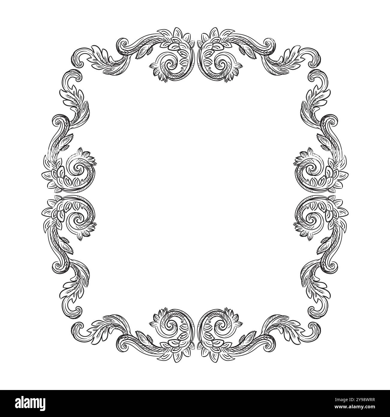 Hand drawing vintage frame baroque style. Sketch of ornate design ...