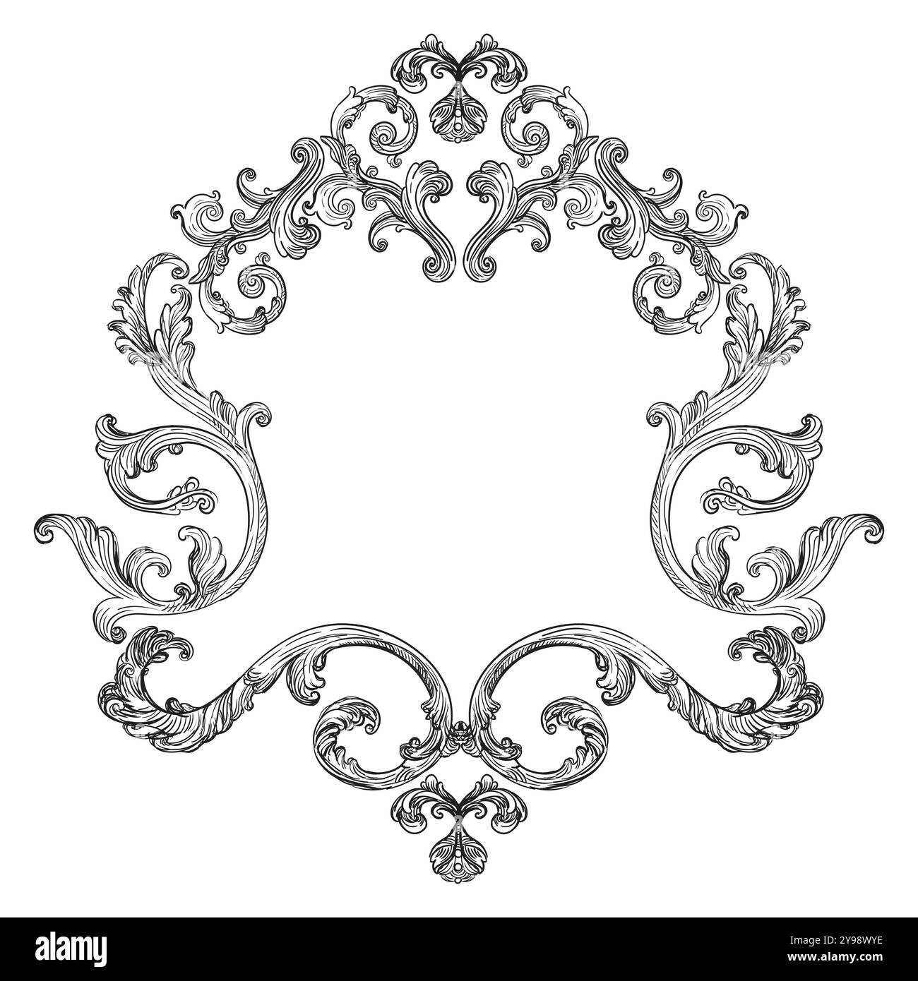 Hand drawing vintage frame baroque style. Sketch of monogram ornate ...
