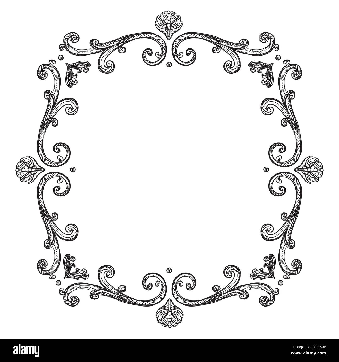 Hand drawing vintage frame baroque style. Sketch of ornate design ...
