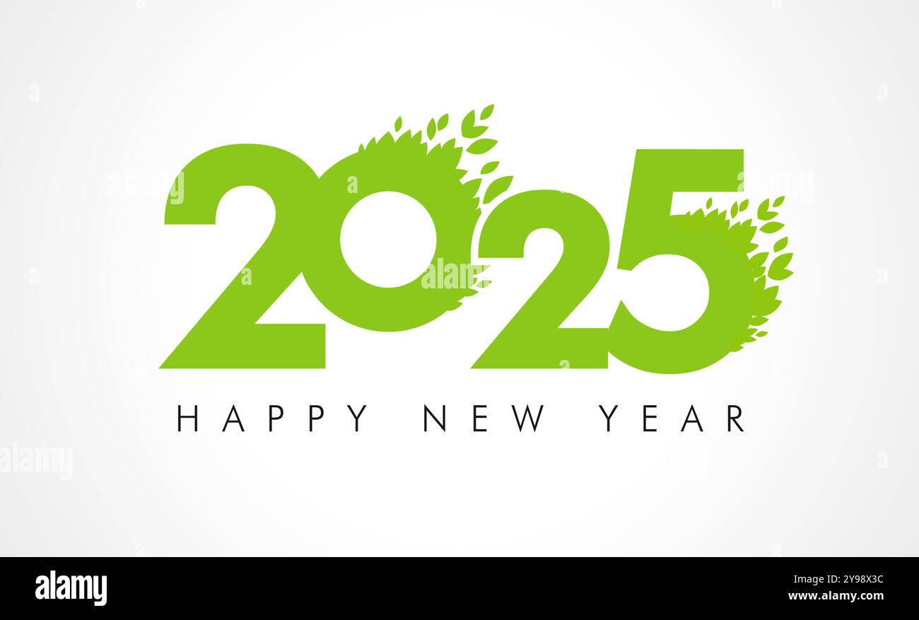 2025 number logo with green tree leaves. Renewable energy company New ...