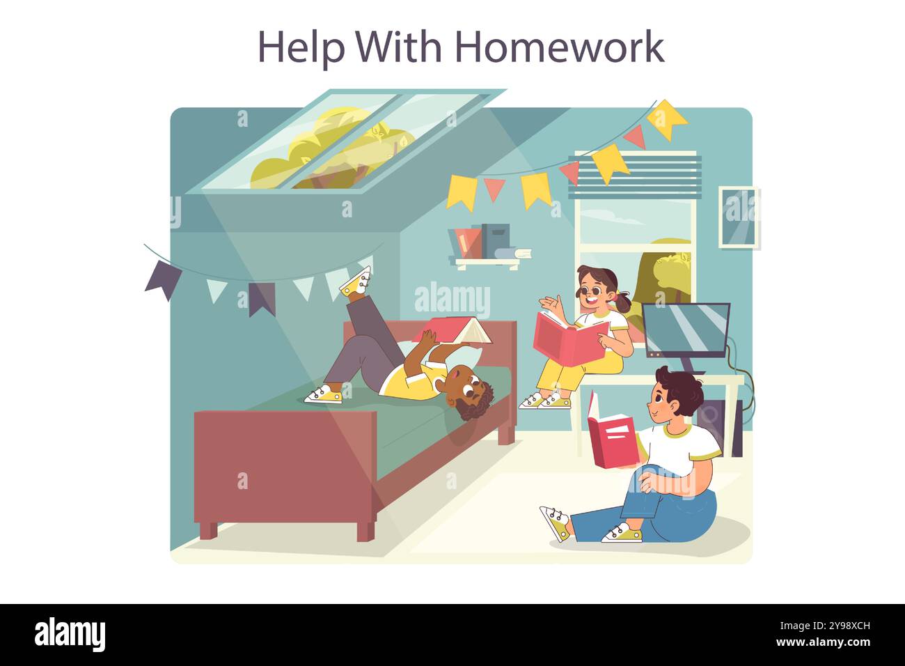 School friends doing a homework together. Children doing a school ...