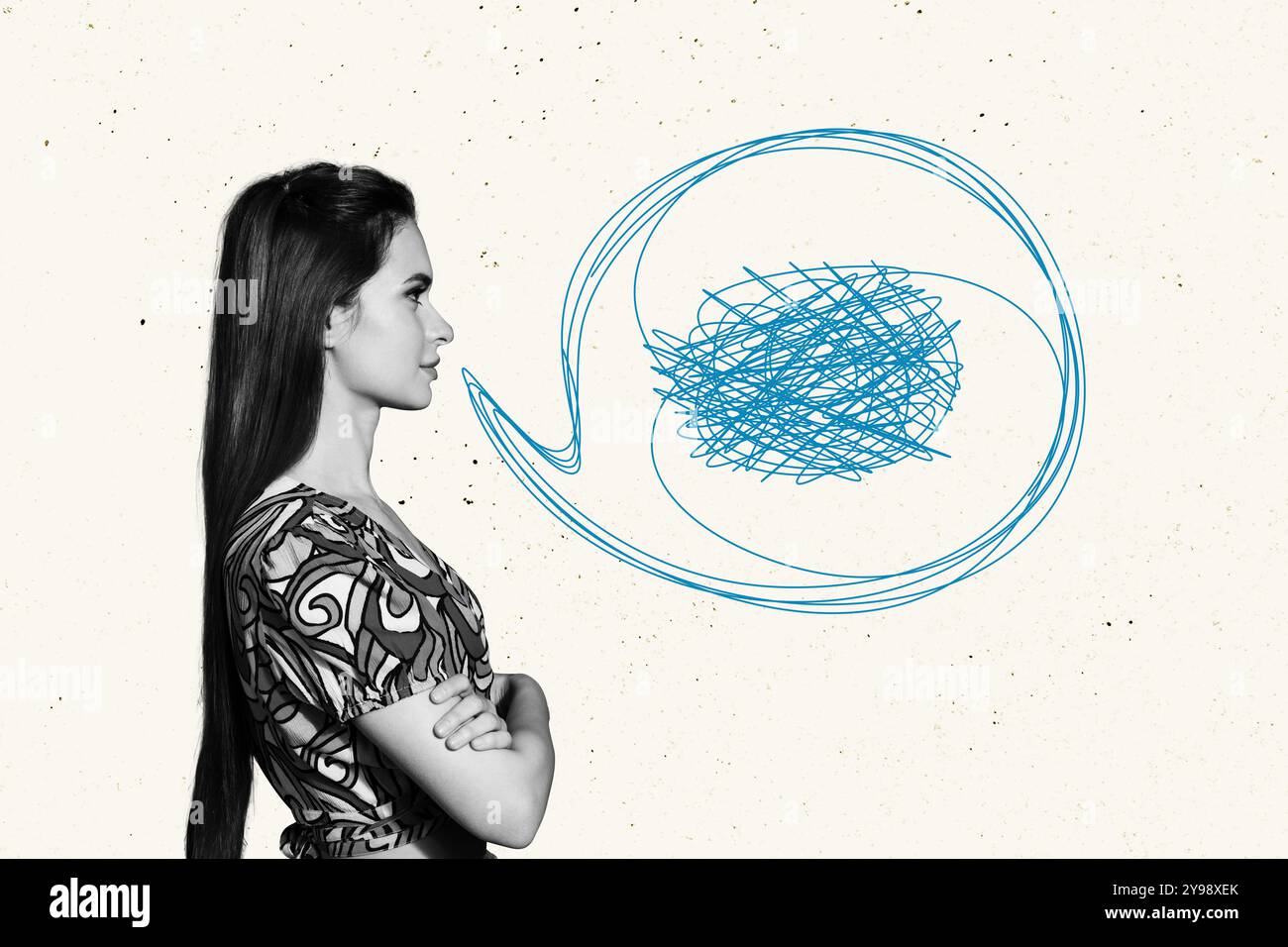 Composite trend artwork sketch collage of copyspace monochrome young ...