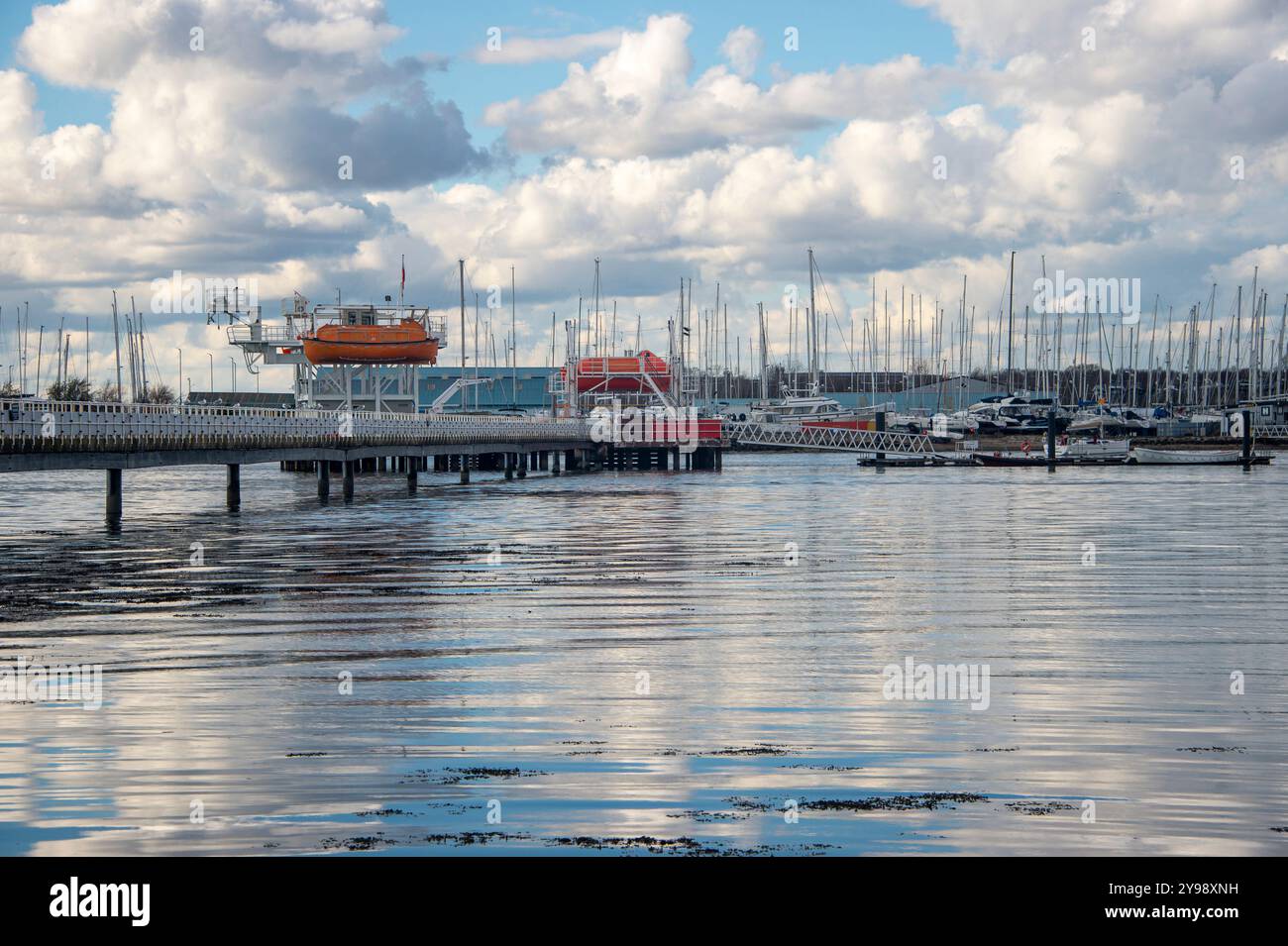 Ships lifeboat training facility on the River Hamble, UK Stock Photo ...