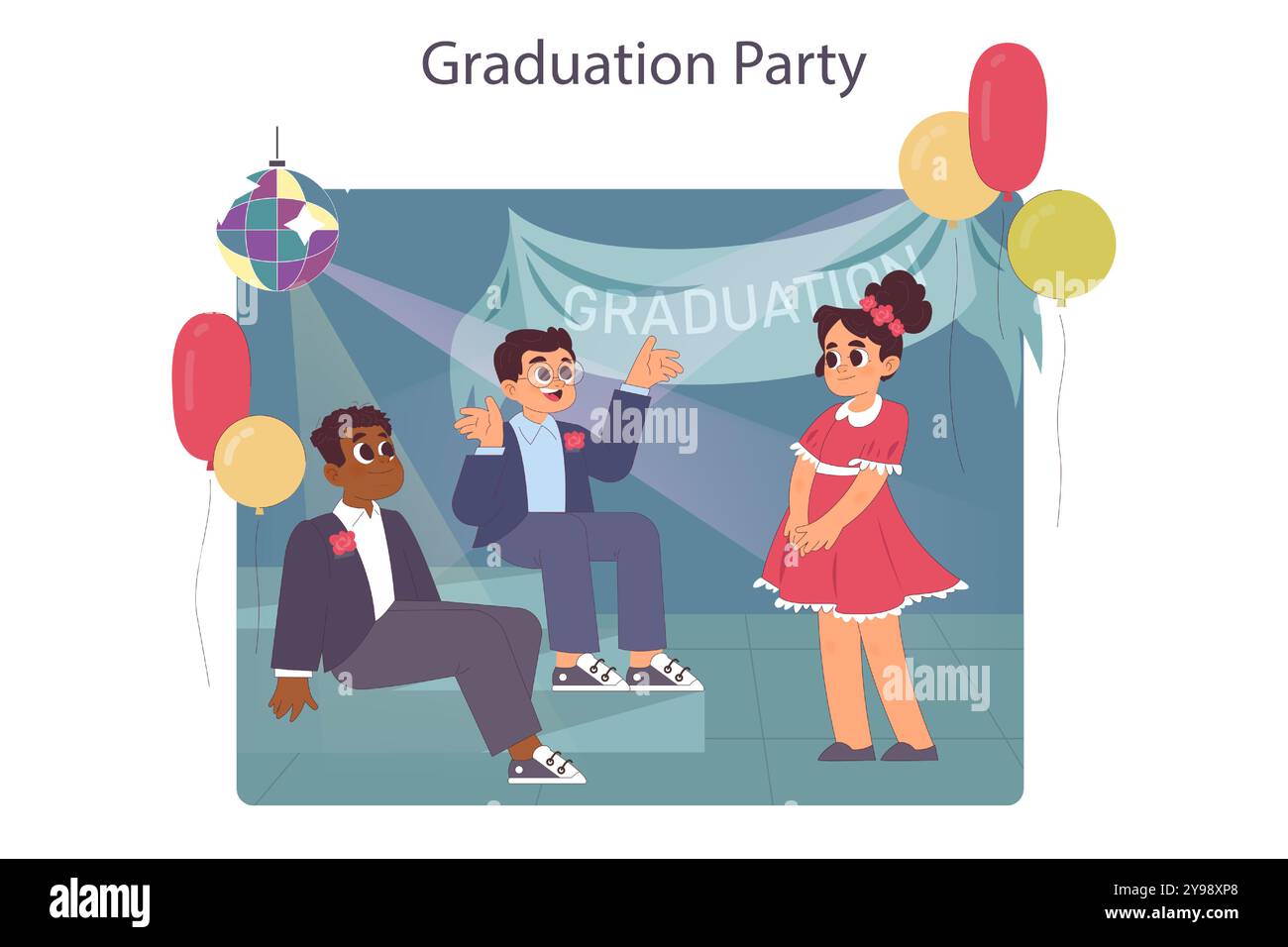 Elementary school graduation party. Celebration ball or dance at end of ...
