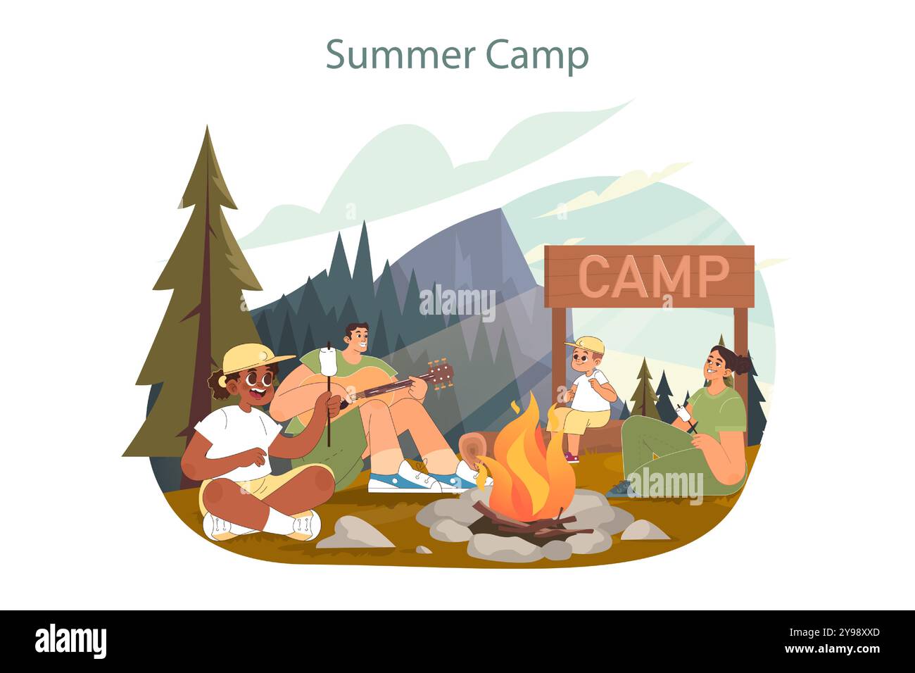 Summer camp. Happy kids enjoying holidays together in the rural area ...