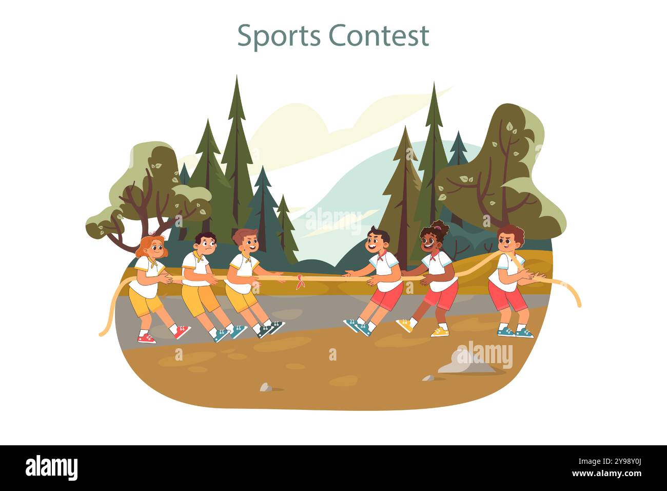 Summer camp outdoor activity. Happy kids playing together in the rural ...