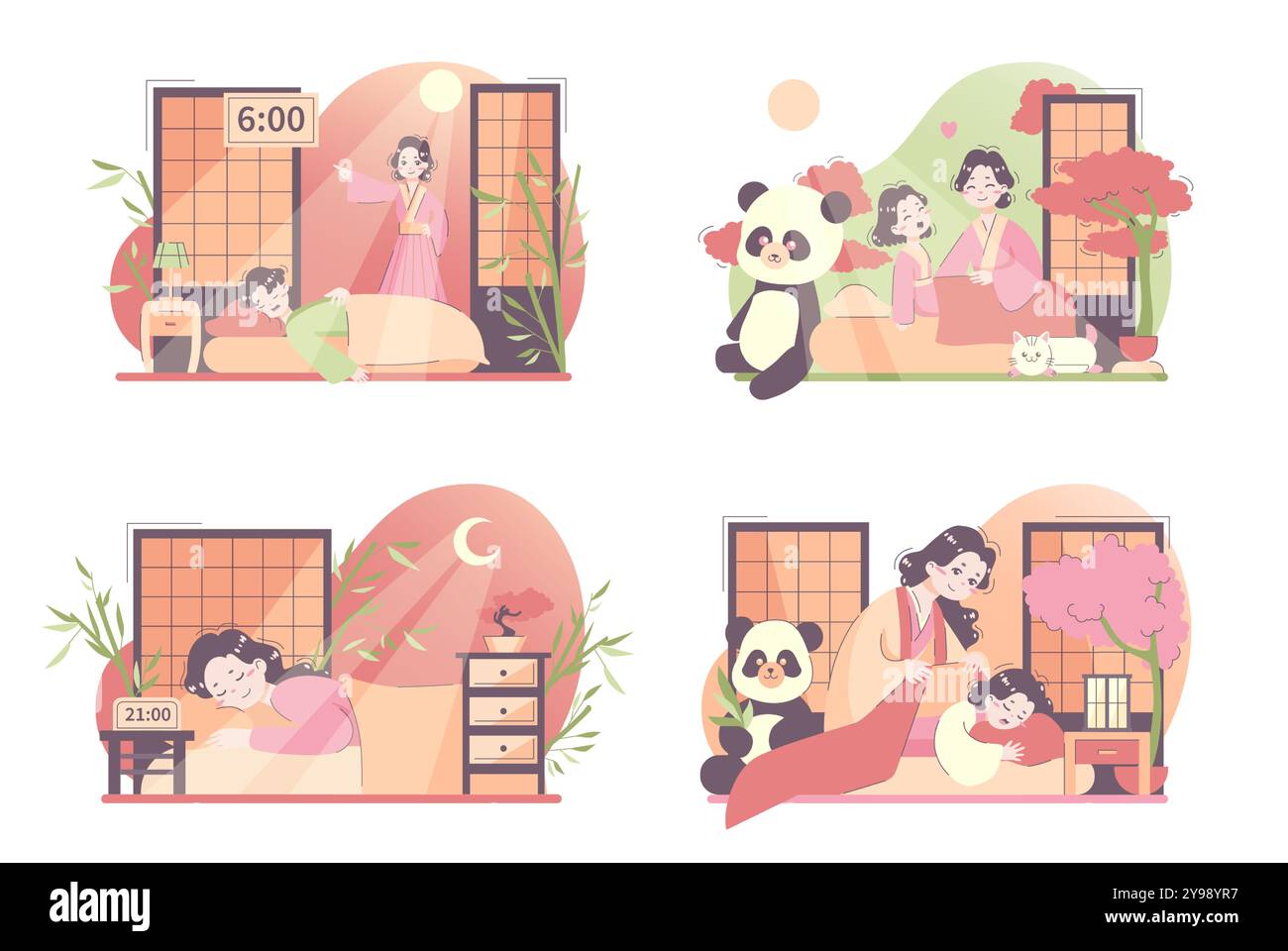 Daily lifestyle of an asian woman set. Japanese housewife in ...