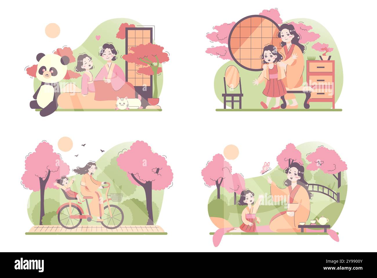 Daily routine of an asian woman set. Japanese housewife lifestyle ...