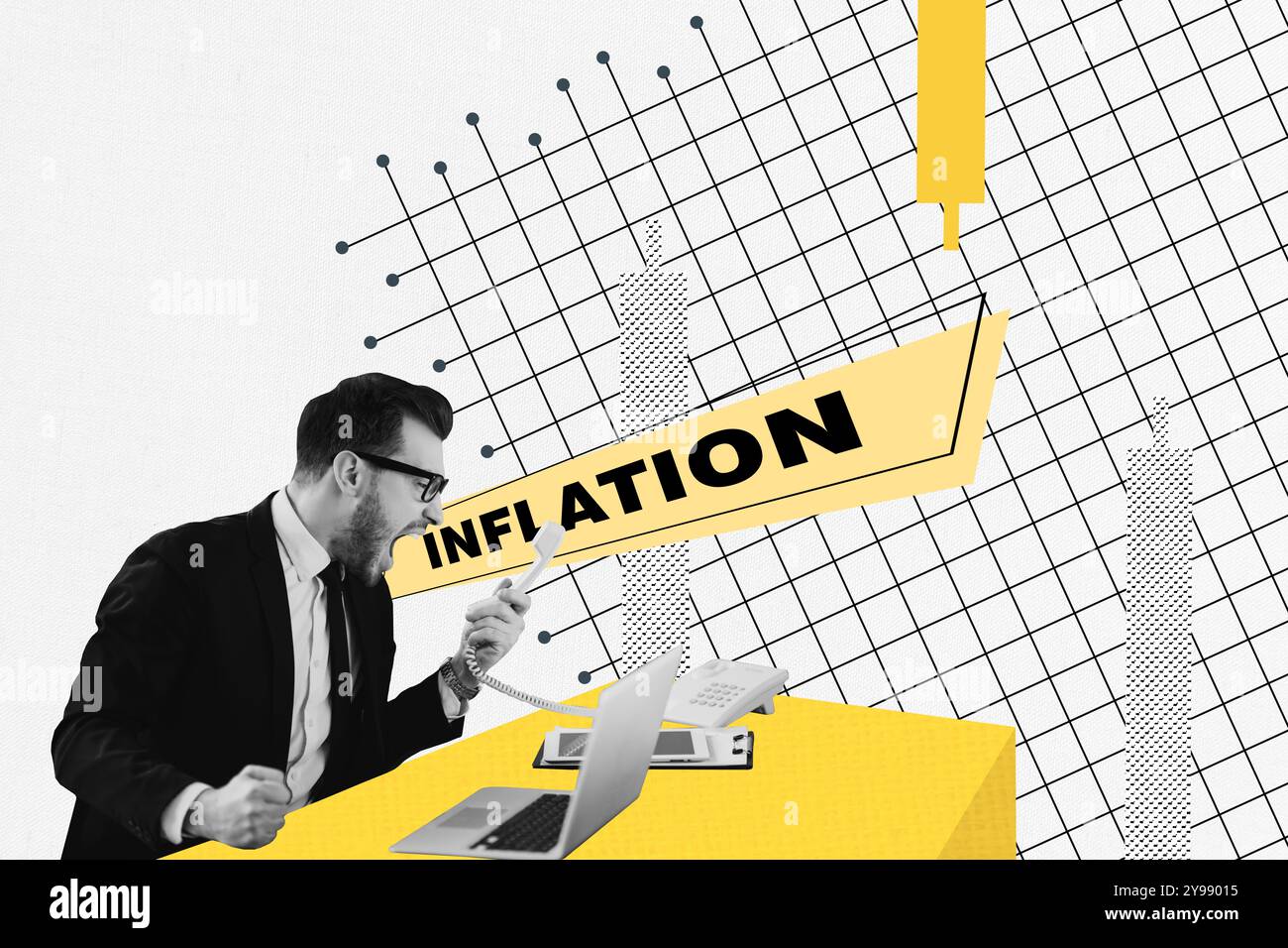 Creative collage picture young businessman outraged angry scream shout ...