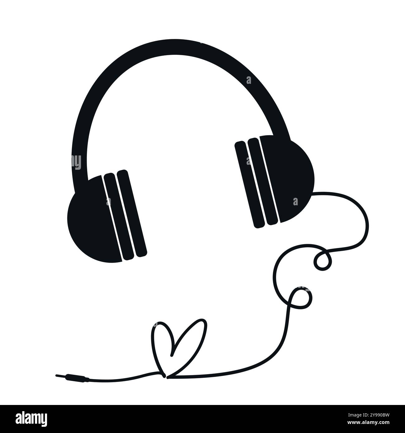 Headphones with heart shaped cord isolated on white background. Love ...