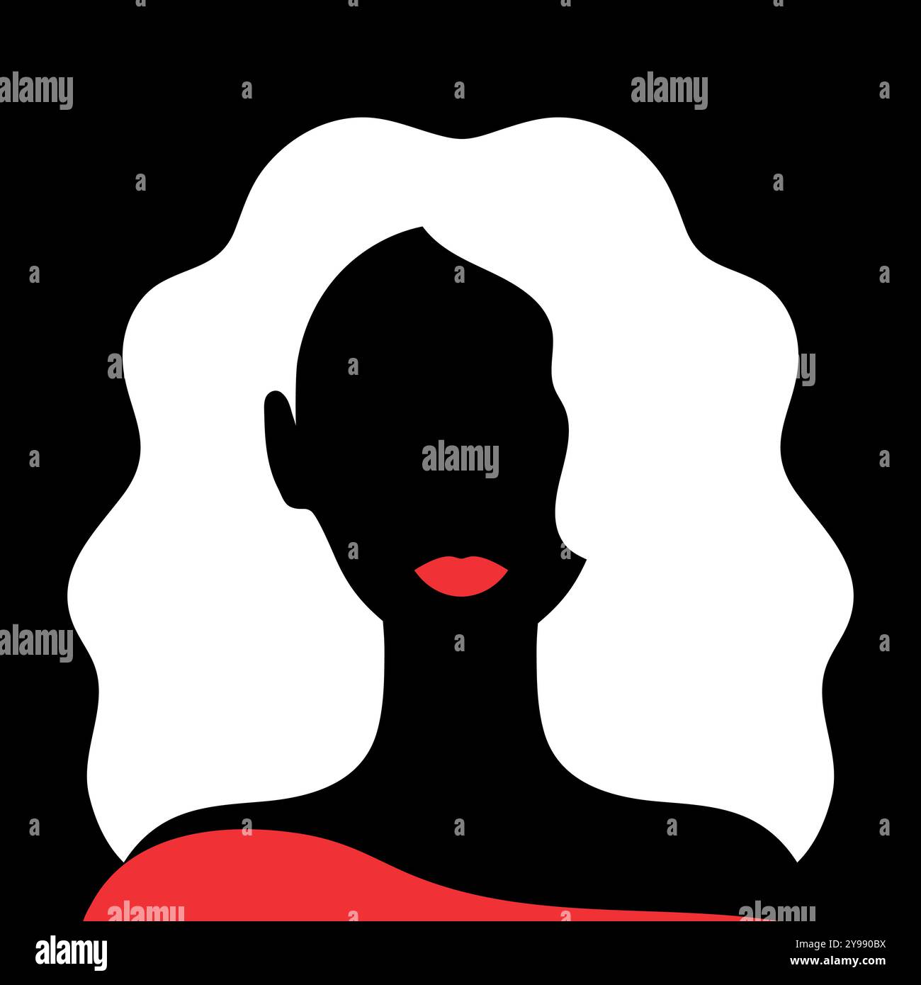Abstract faceless silhouette of a woman with red lips. Dark female ...
