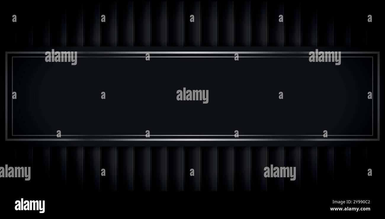 Black panel background with empty silver frame. Black planks banner. Vector illustration Stock ...