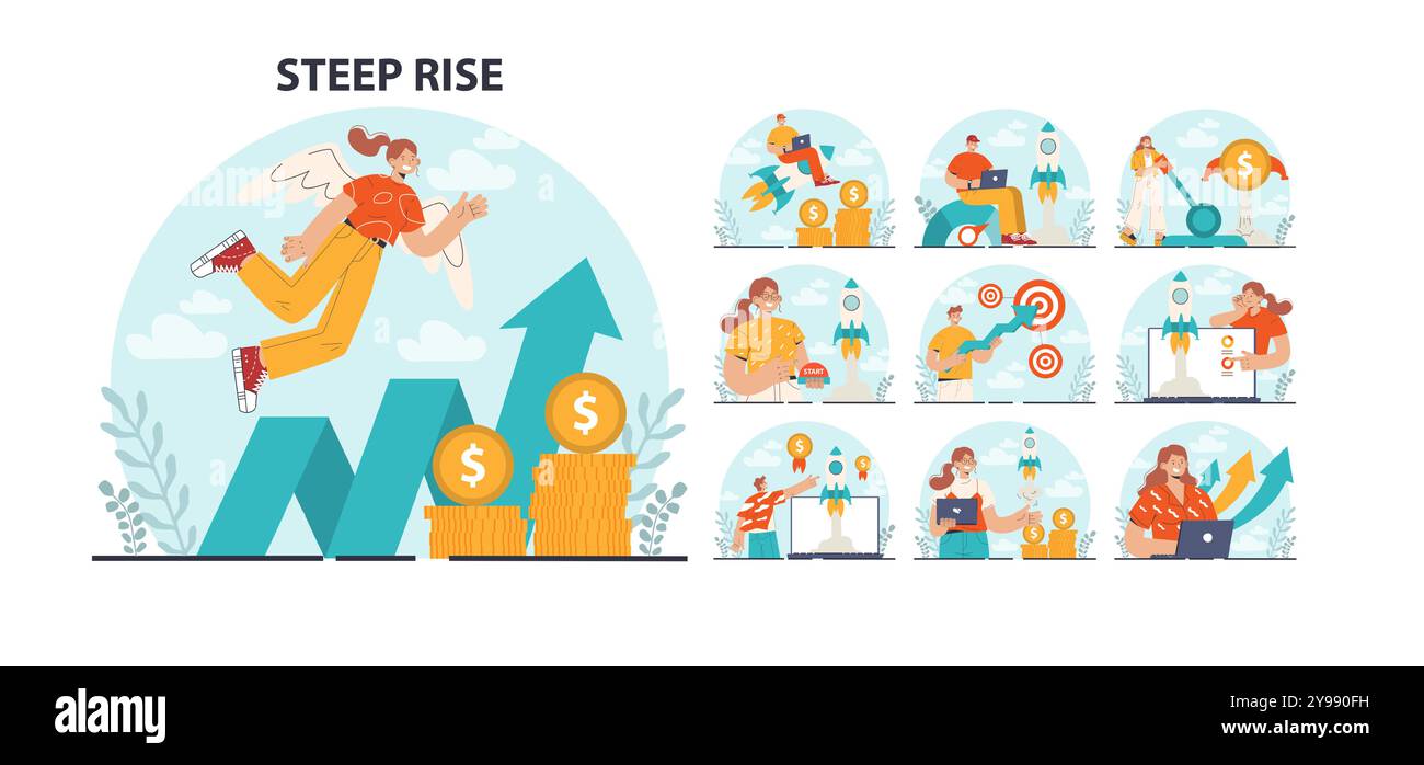 Steep rise of business development set. Market boost and profit growth ...