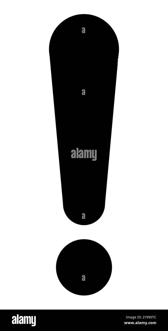 exclamation mark, black and white vector simple illustration of ...