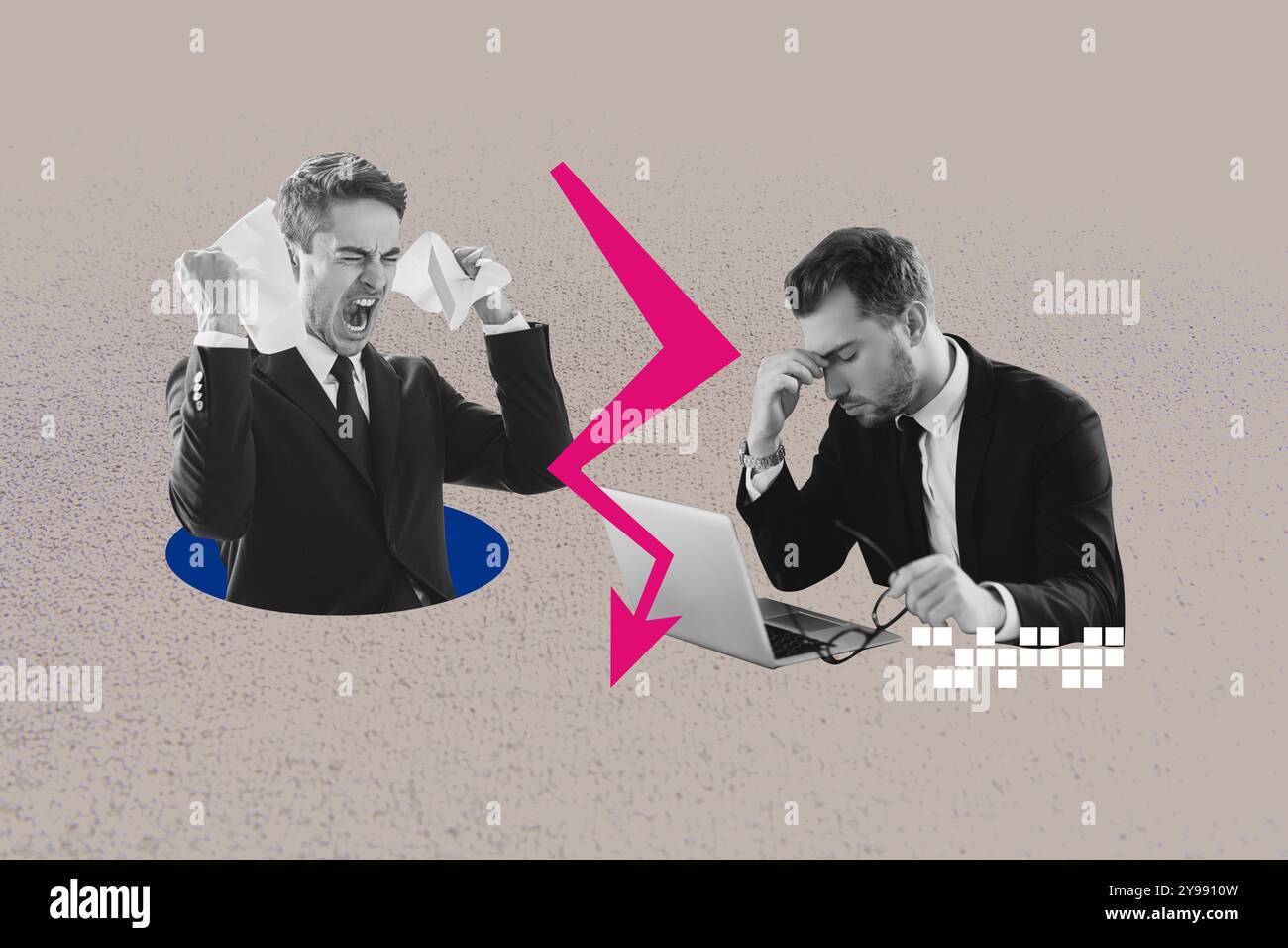 Composite collage picture image of two tired colleagues entrepreneur ...