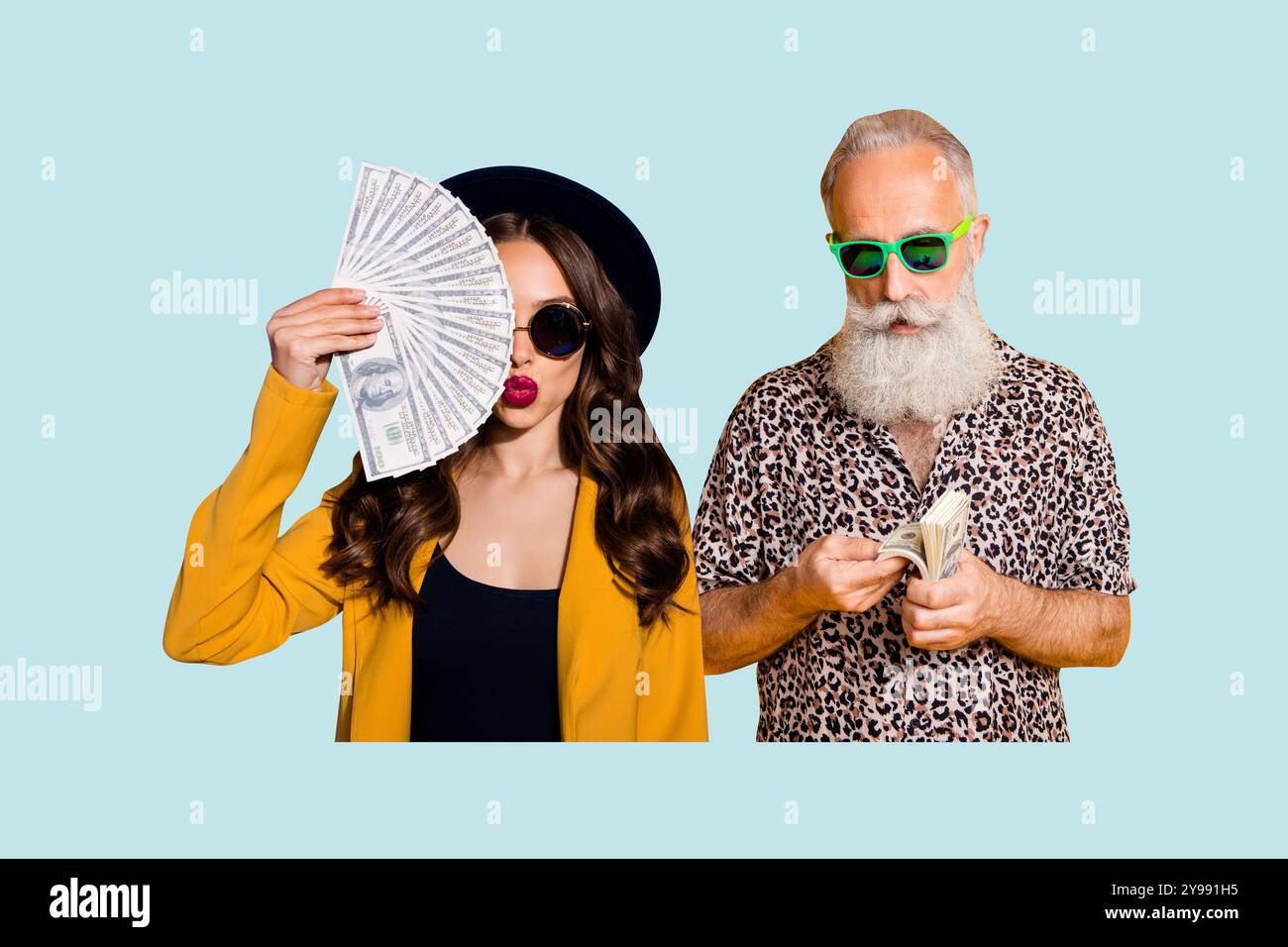 Composite collage image of stylish people rich spend money wealthy ...
